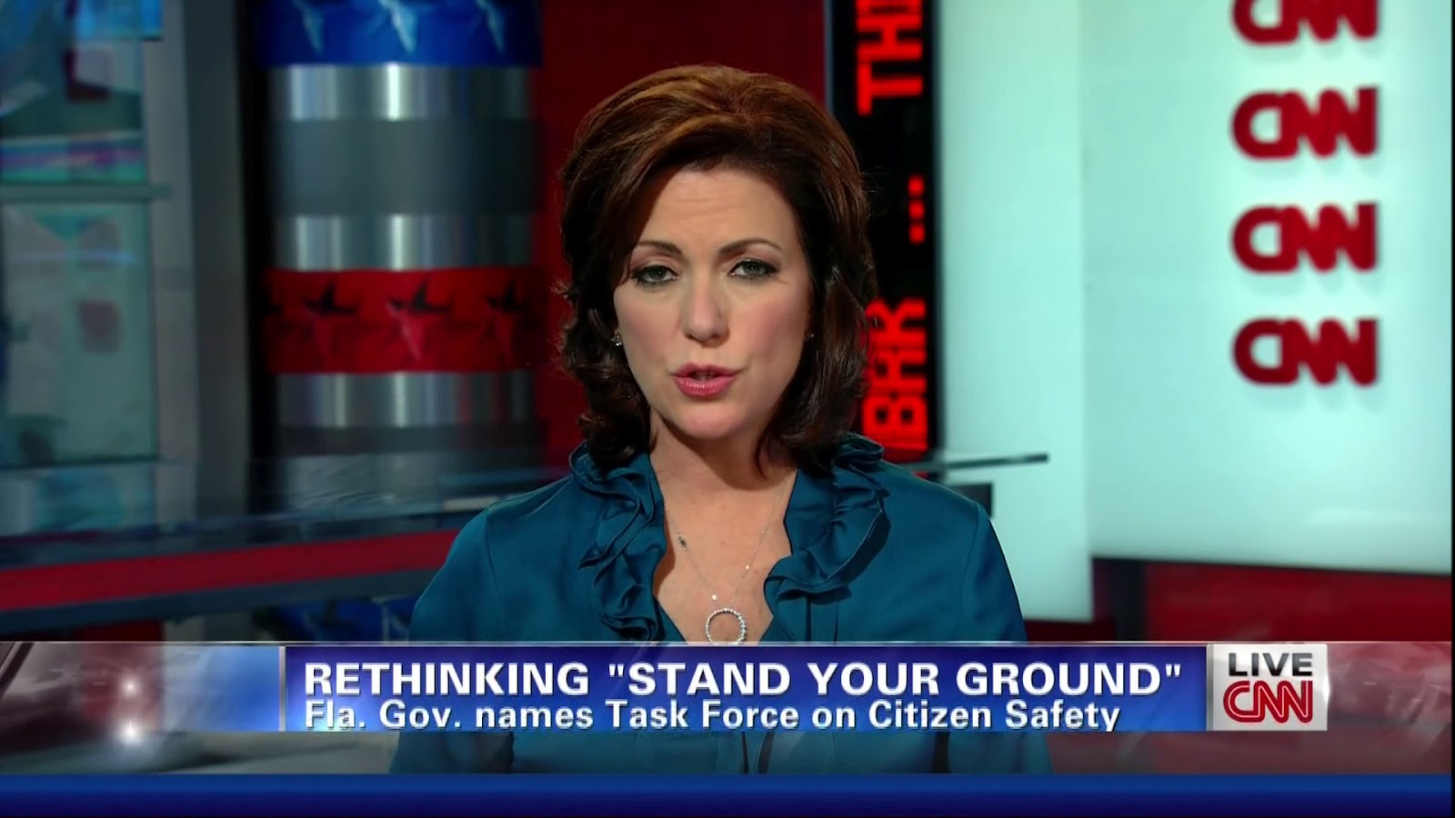 Ladies in Satin Blouses: kyra phillips - teal satin blouse again