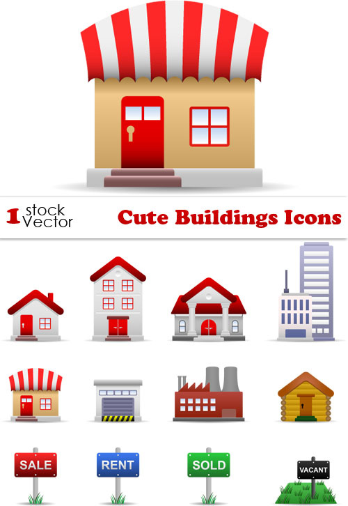 Cute Buildings Icons Vector - Adobe Plus