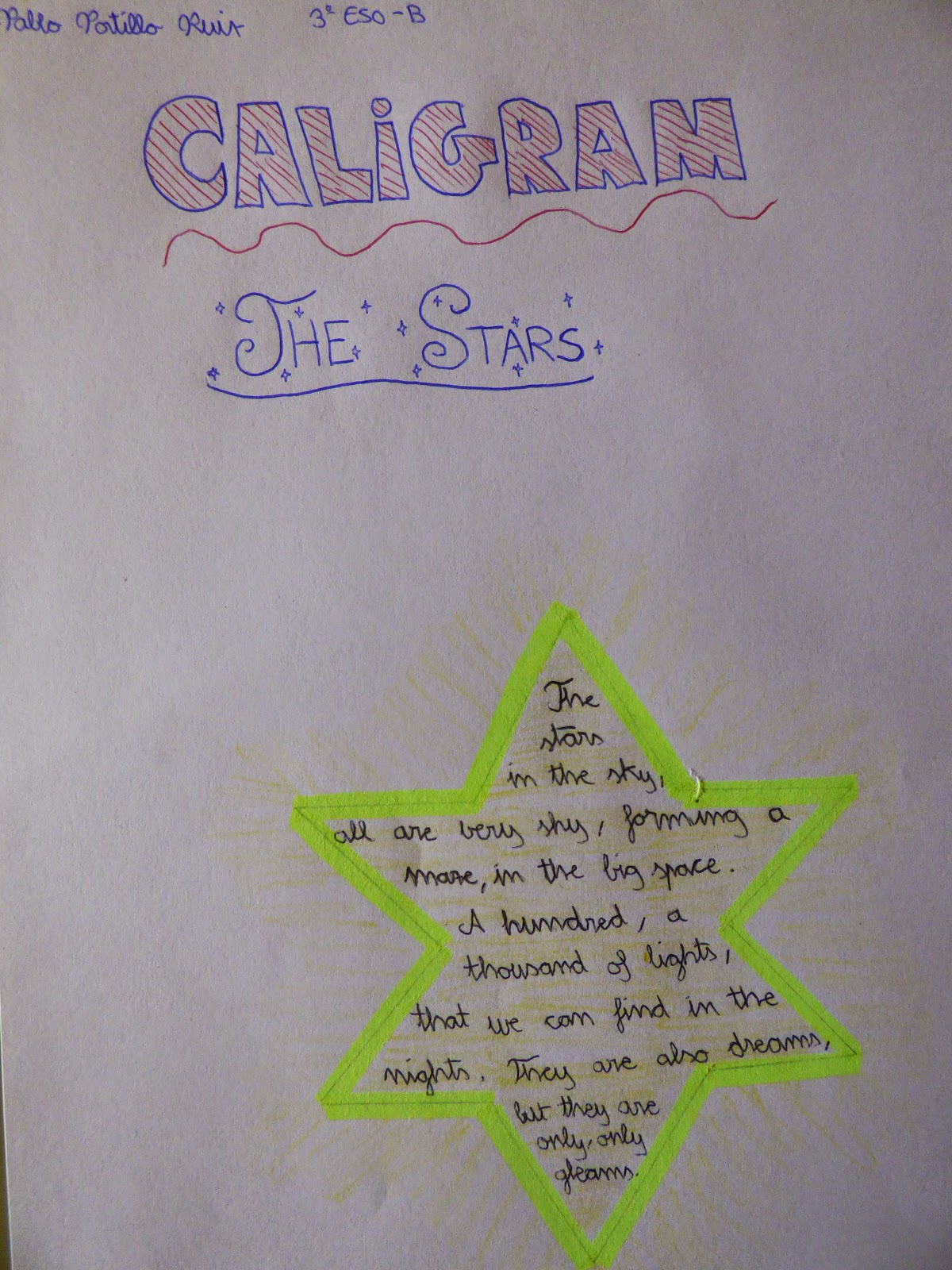 Bitácora Isbilya: Caligramas en inglés. 3º de ESO