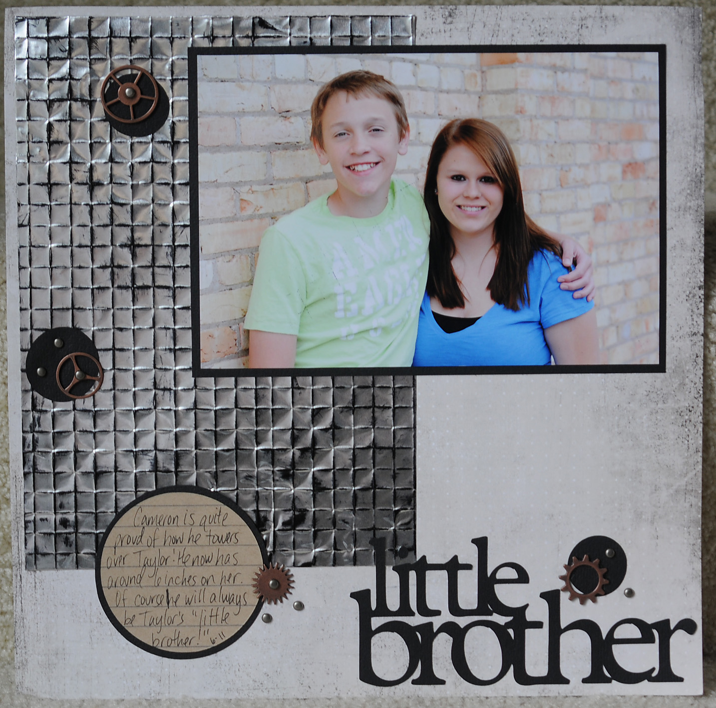 Amy Corbin: Little brother layout with Chomas Creations embossing kit
