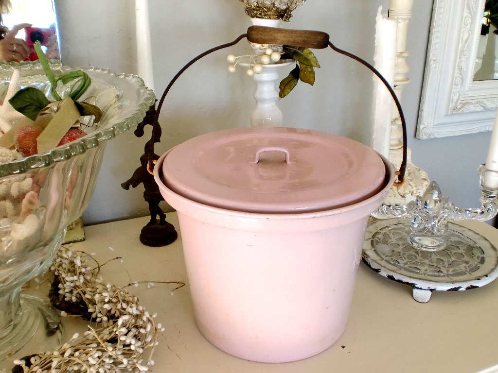 French Pink Bucket | White Ironstone Cottage