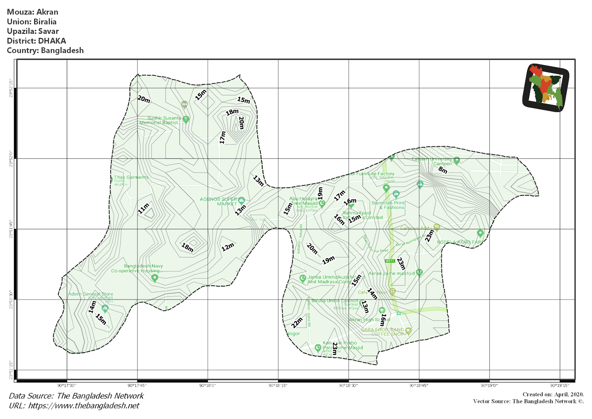 Map of Akran Mouza, Savar, Dhaka