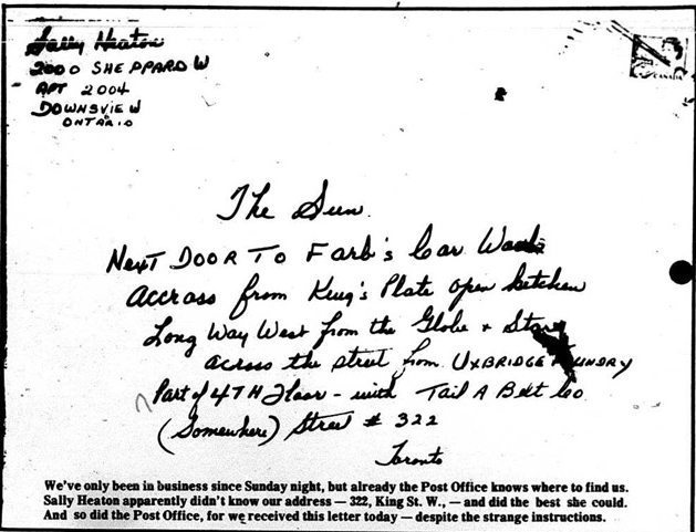 Postal History Corner: The Toronto Sun and Lubor J. Zink