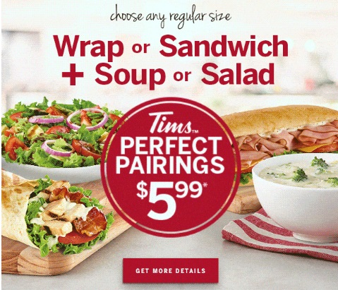 Canadian Daily Deals: Tim Hortons Perfect Pairings Wrap or Sandwich ...