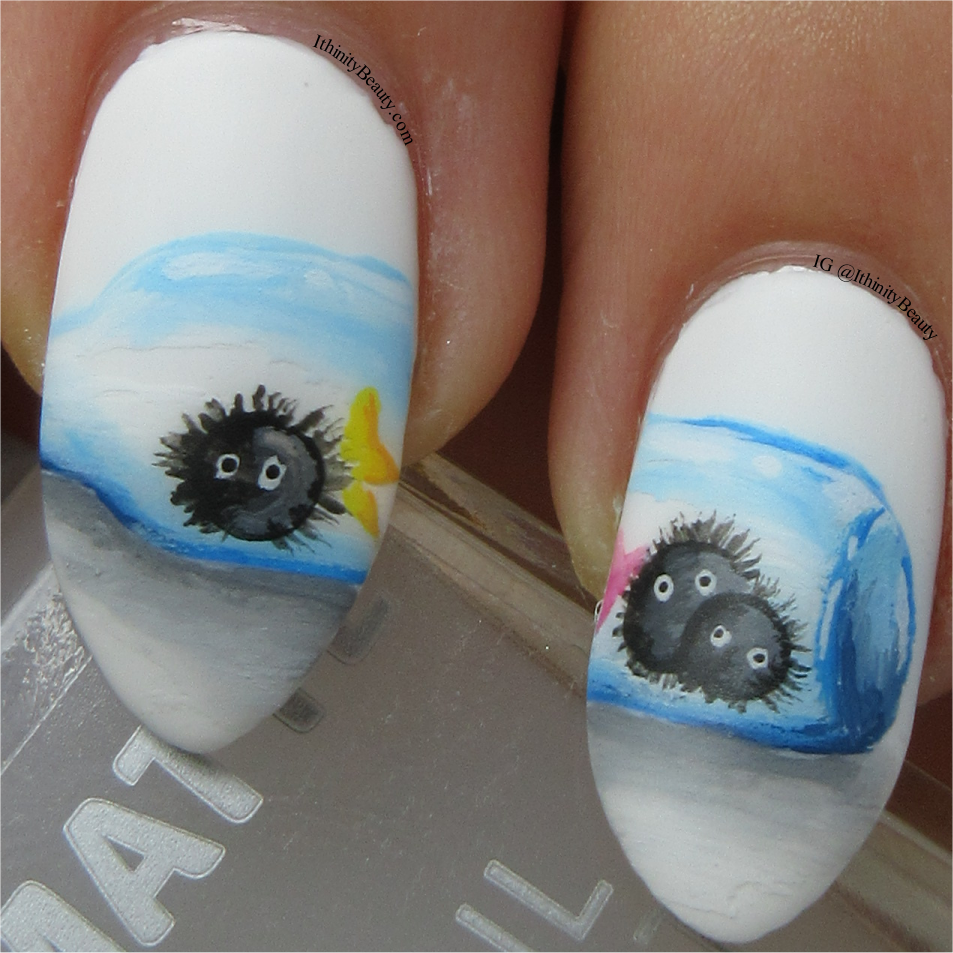 Freehand Soot Sprite Nail Art | IthinityBeauty.com Nail Art Blog