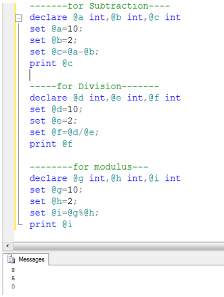 ALLTYPECODING: Two Number subtraction,division program in sql