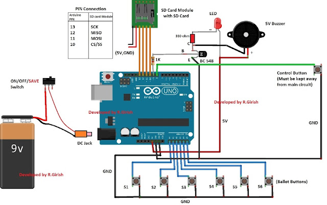 Electronic Voting Machine Circuit Using Arduino and SD Card Module