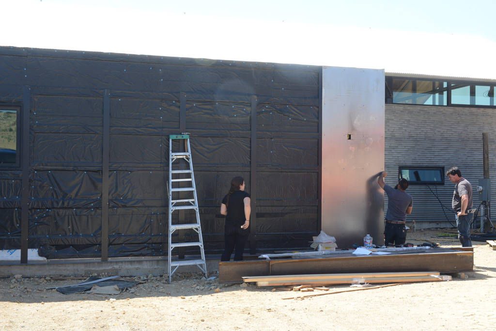 Nevada House Build: 2017 08 09 Siding progress, "brake" metal