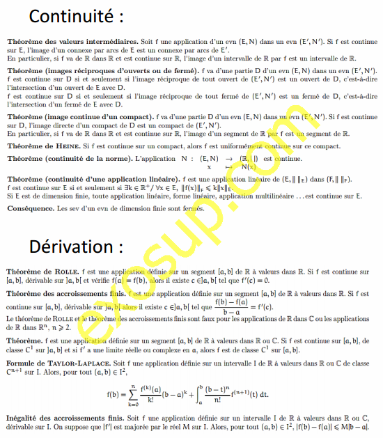 résumé analyse 1 fonctions continuité dérivation - ExoSup