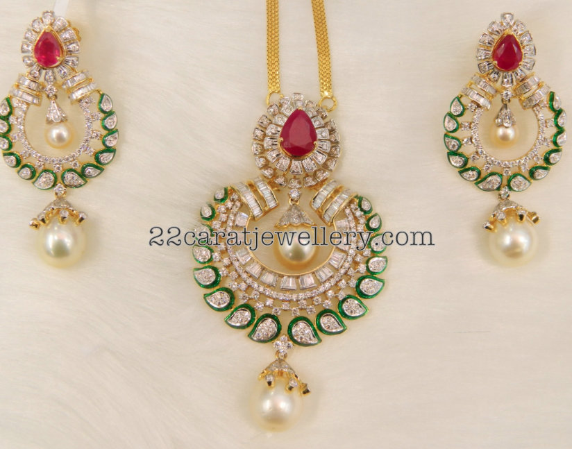 Ruby Diamond Pendant Sets by Kothari Jewels - Jewellery Designs