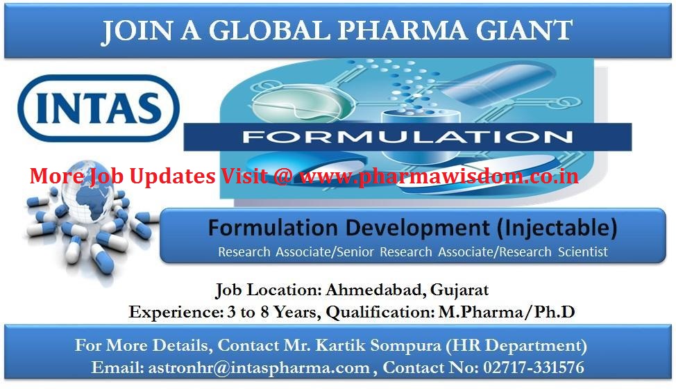 Intas Pharma - Urgent Openings for RA / DQA / Formulation Development ...