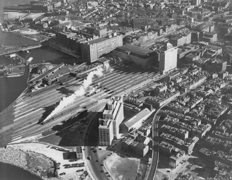 transpress nz: tracks and steam at Boston North Station, 1930s-1940s