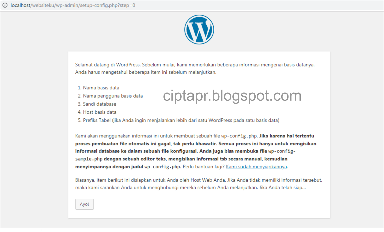 Cara Instal CMS Wordpress di Localhost App Serv Menggunakan Windows 7 - Tulisan Cipta!