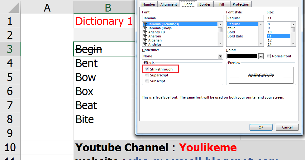 How To Do A Strikethrough In Excel (Excel 2016) | การขีดฆ่าตัวอักษรด้วย Excel 2016 - สูตร excel ...
