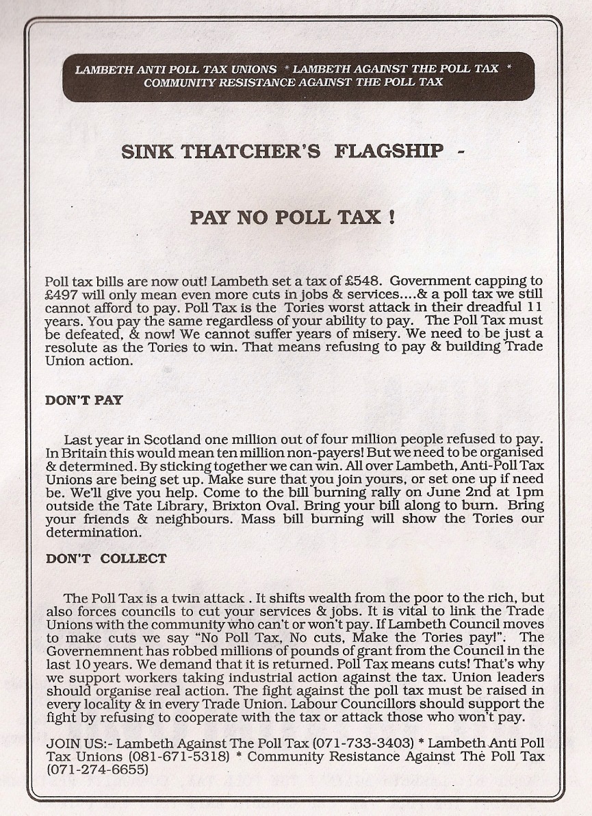 Transpontine: Burning Poll Tax Bills, Brixton 1990