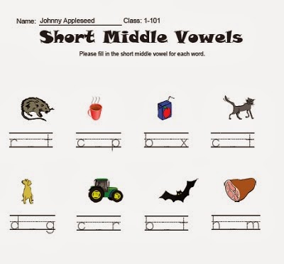 TeachersAssist.com Blog: Short Middle Vowels Worksheet