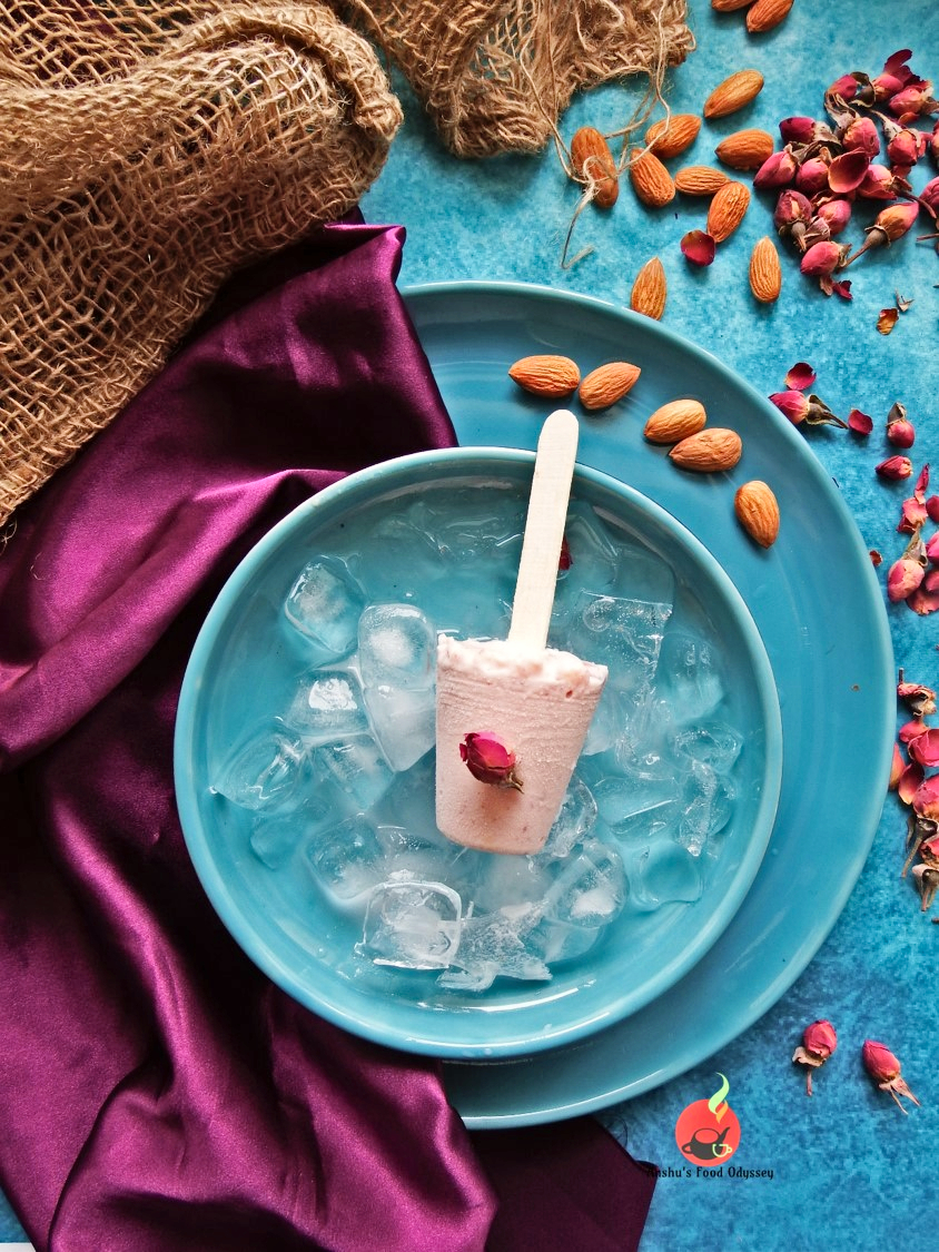Rose and Almond Kulfi | Rose and Almond Flavored Indian Ice Cream Stick