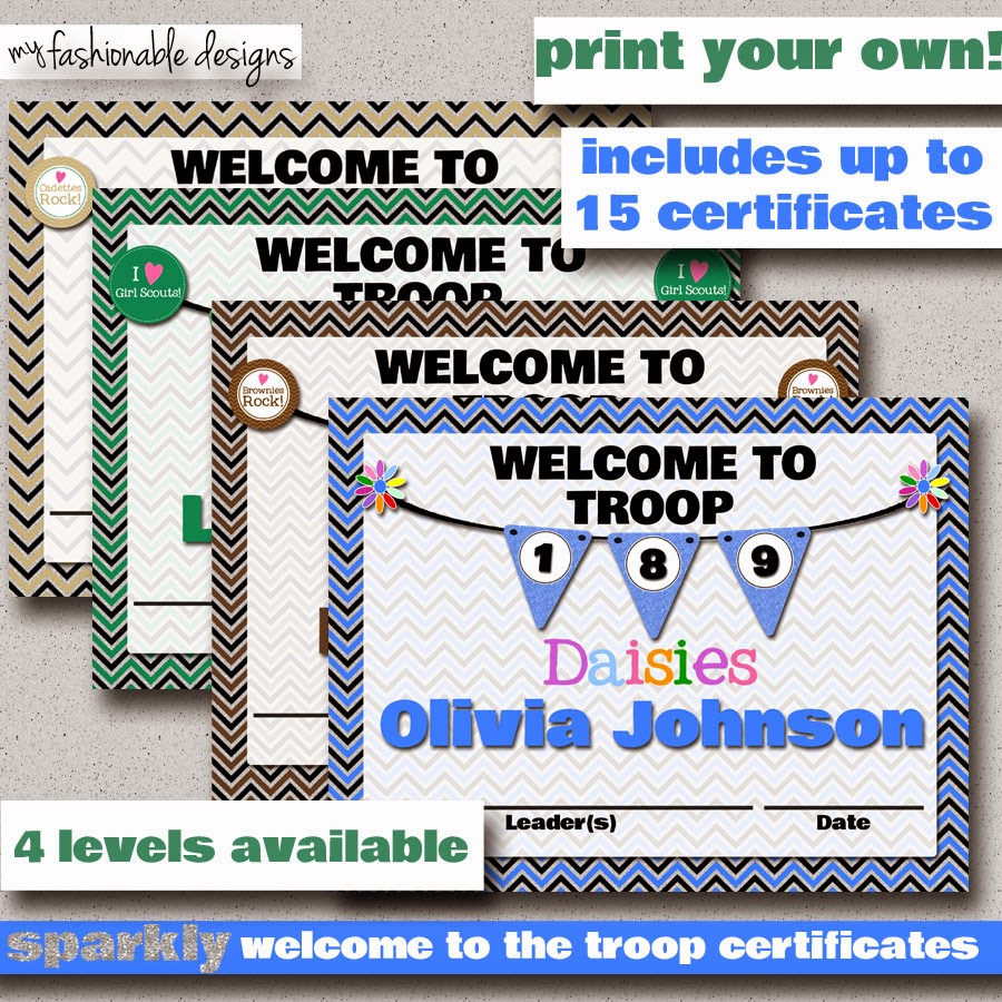 My Fashionable Designs: New Welcome to the Troop Certificates in my ...