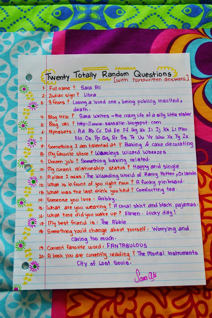 Sara Writes: 20 Totally Random Questions with Handwritten Answers Sara Writes: 20 Totally Random Questions with Handwritten Answers