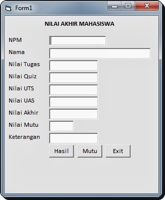 Contoh Program Nilai Mahasiswa dengan menggunakan Visual Basic 6.0 ~ AWALIAR