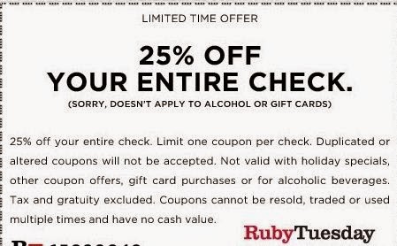 Ruby Tuesday Printable Coupons May 2018