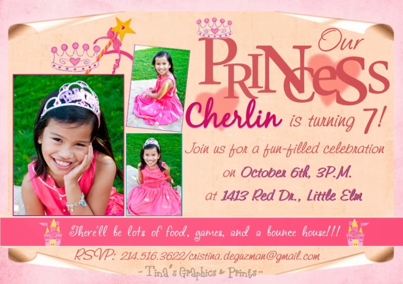 TINA'S GRAPHICS & PRINTS: Princess Themed 7th Birthday Party