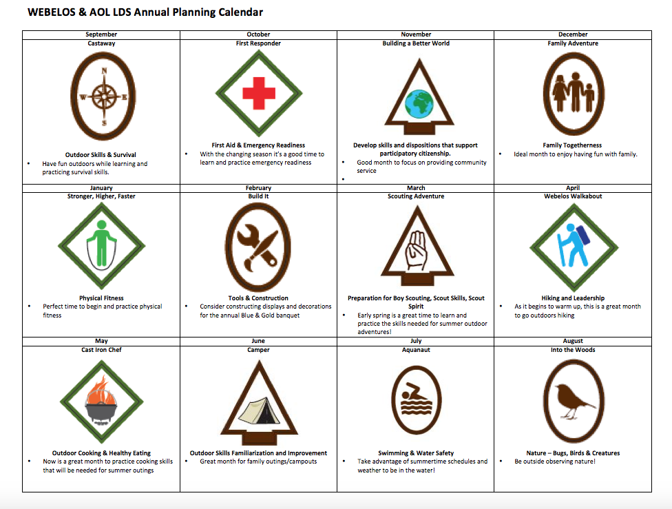 Cub Scout Love: Webelos & AOL LDS Annual Planning Calendar