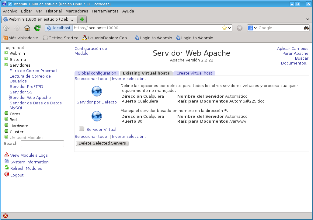 UsuarioDebian: Instalar y configurar el servidor web Apache2