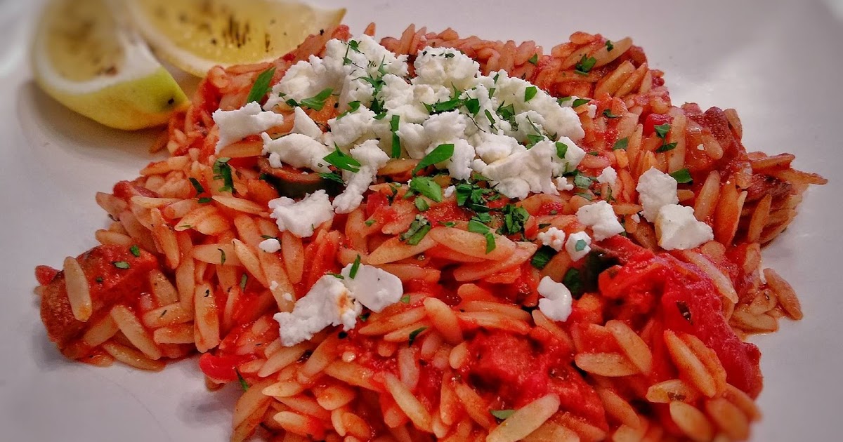 Orzo Pasta, with Oregano, Feta, Tomato sauce and Chorizo