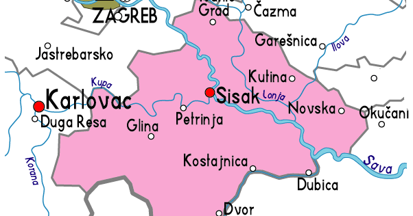 Map of Sisak Province Area | Maps of Croatia Region City Political Physical