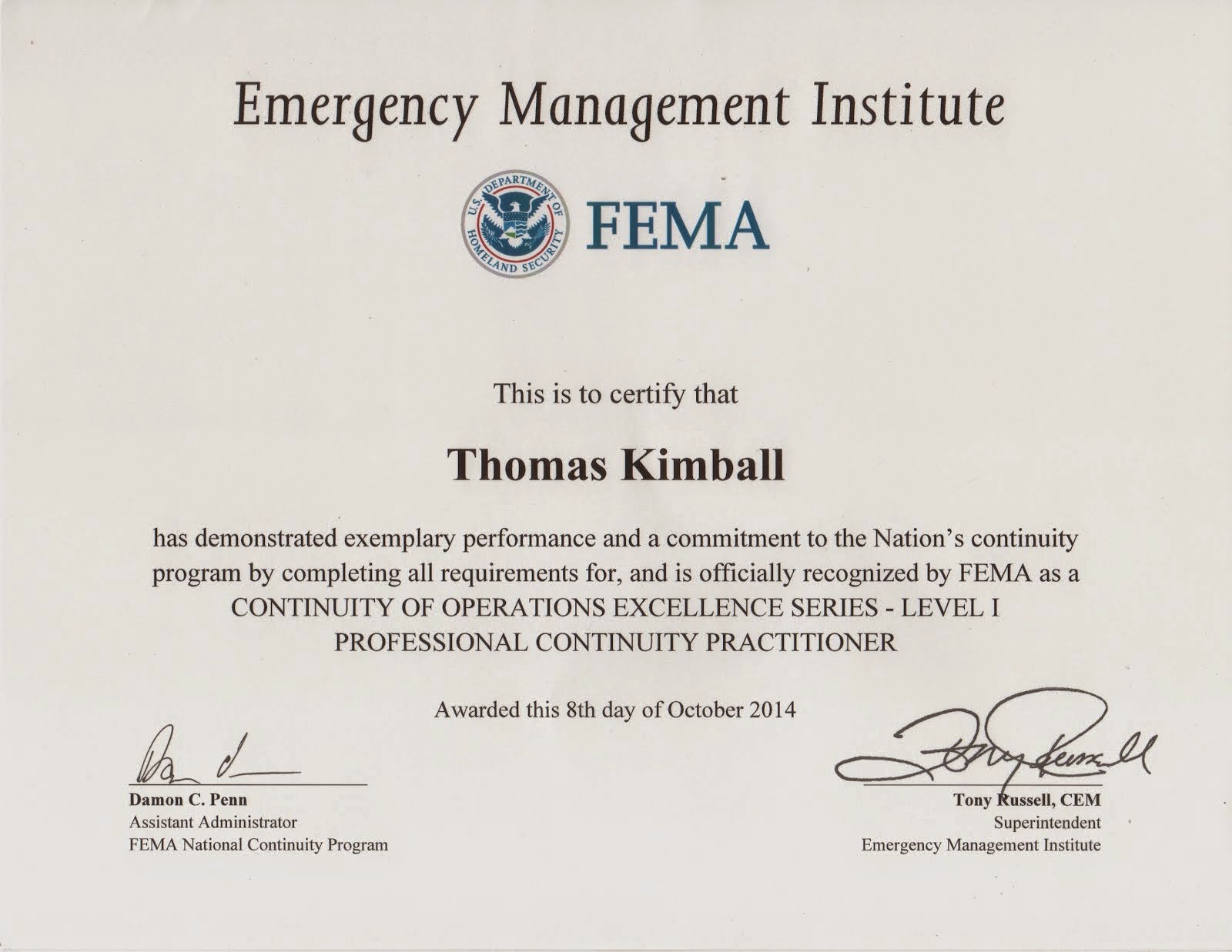 Thomas Quick Kimball WA8UNS Blog : FEMA Continuity of Operations ...