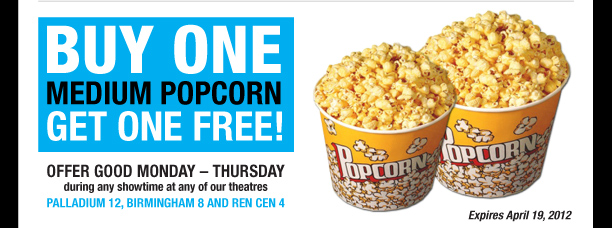 FREE IS MY LIFE: COUPON: BOGO FREE Medium Popcorn at Uptown Theatres in ...