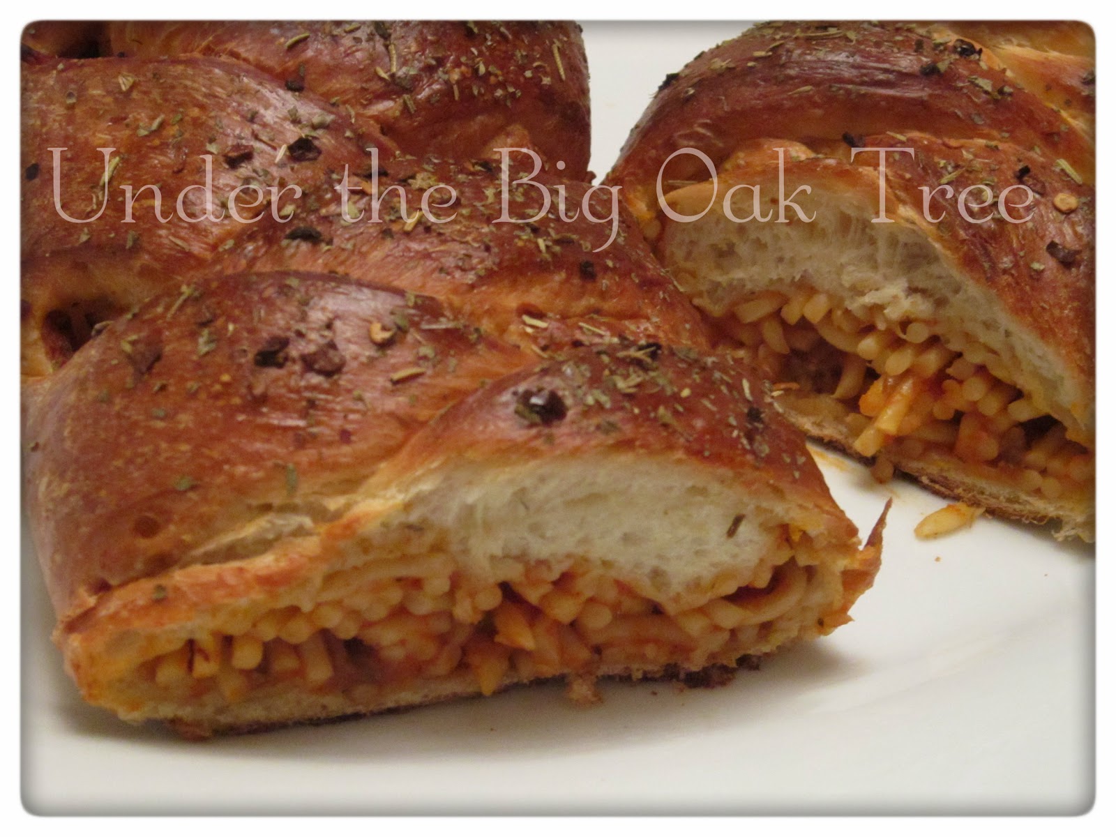 Under the Big Oak Tree: No Cheese Please Braided Spaghetti Bread