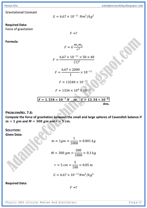 Adamjee Coaching: Circular Motion And Gravitation - Solved Numericals ...