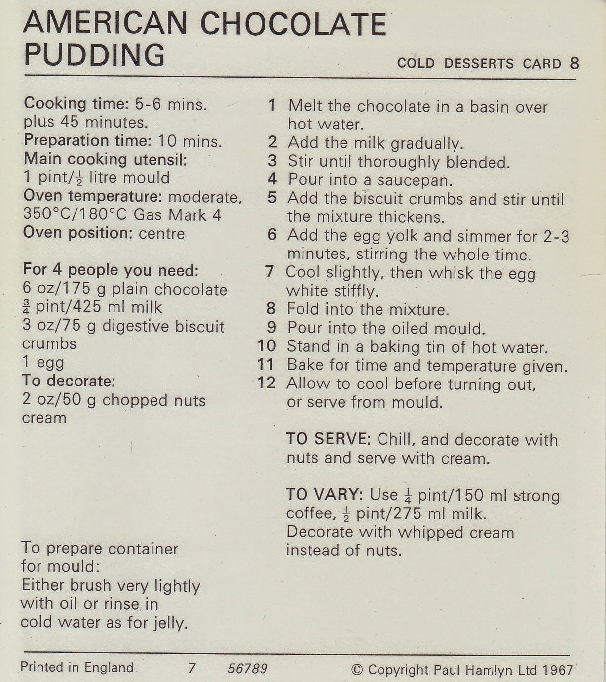 Recipe Vintage: American Chocolate Pudding - 1960's (Marguerite Patten ...