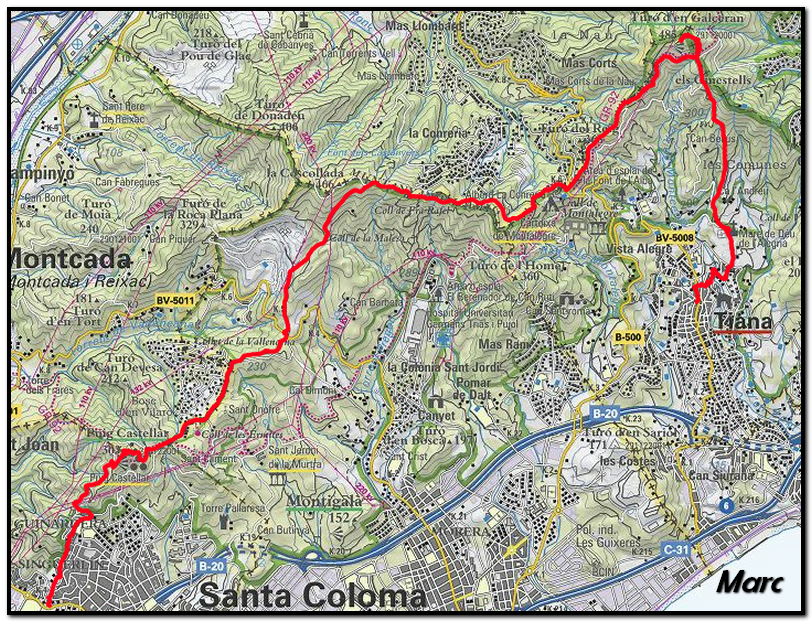 De Santa Coloma de Gramenet a Tiana. Por la Serra de Marina.