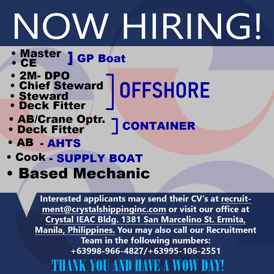 Recruitment Crew For Offshore Supply, AHTS, Container Ship - OfficiaI ...