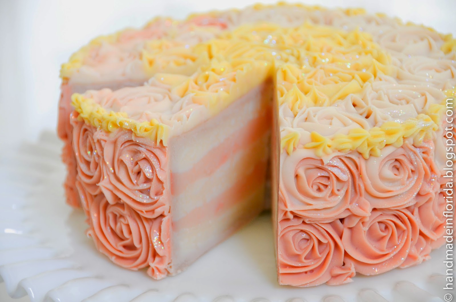 Strawberry Lemon Ombre Rose Cake - Handmade in Florida