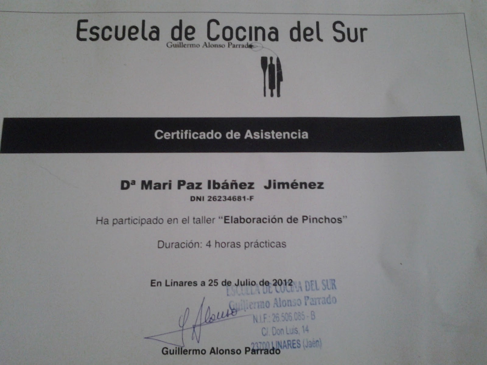 Paz y gloria en la cocina: PREMIOS, CURSOS Y DIPLOMAS