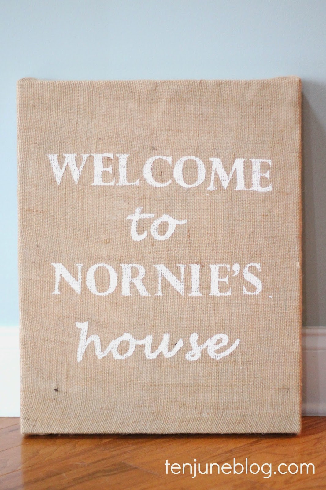 Ten June: Crafting with Freezer Paper: A DIY Burlap Sign
