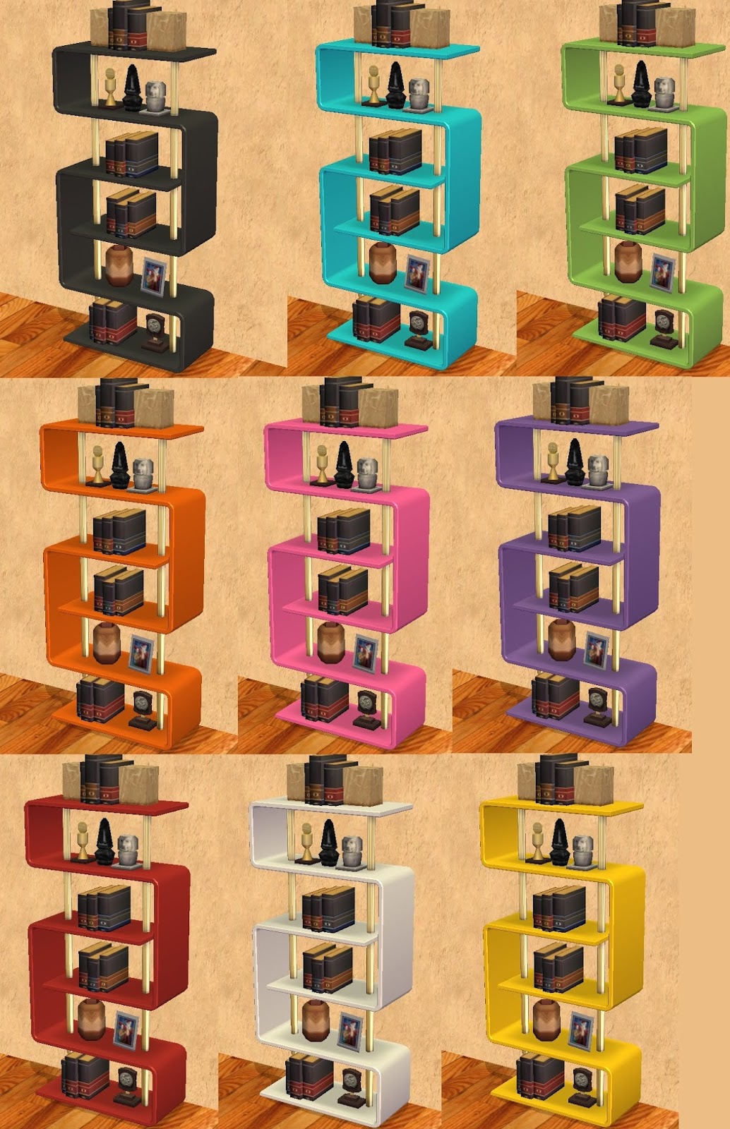 TheNinthWaveSims: The Sims 2 - Glamour Life Bookshelf in LACK recolours