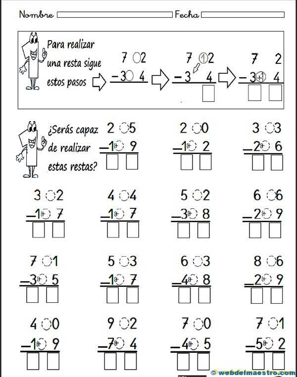 *MIS COSAS DE MAESTRA*: RESTAS CON LLEVADAS CON DOS Y TRES CIFRAS