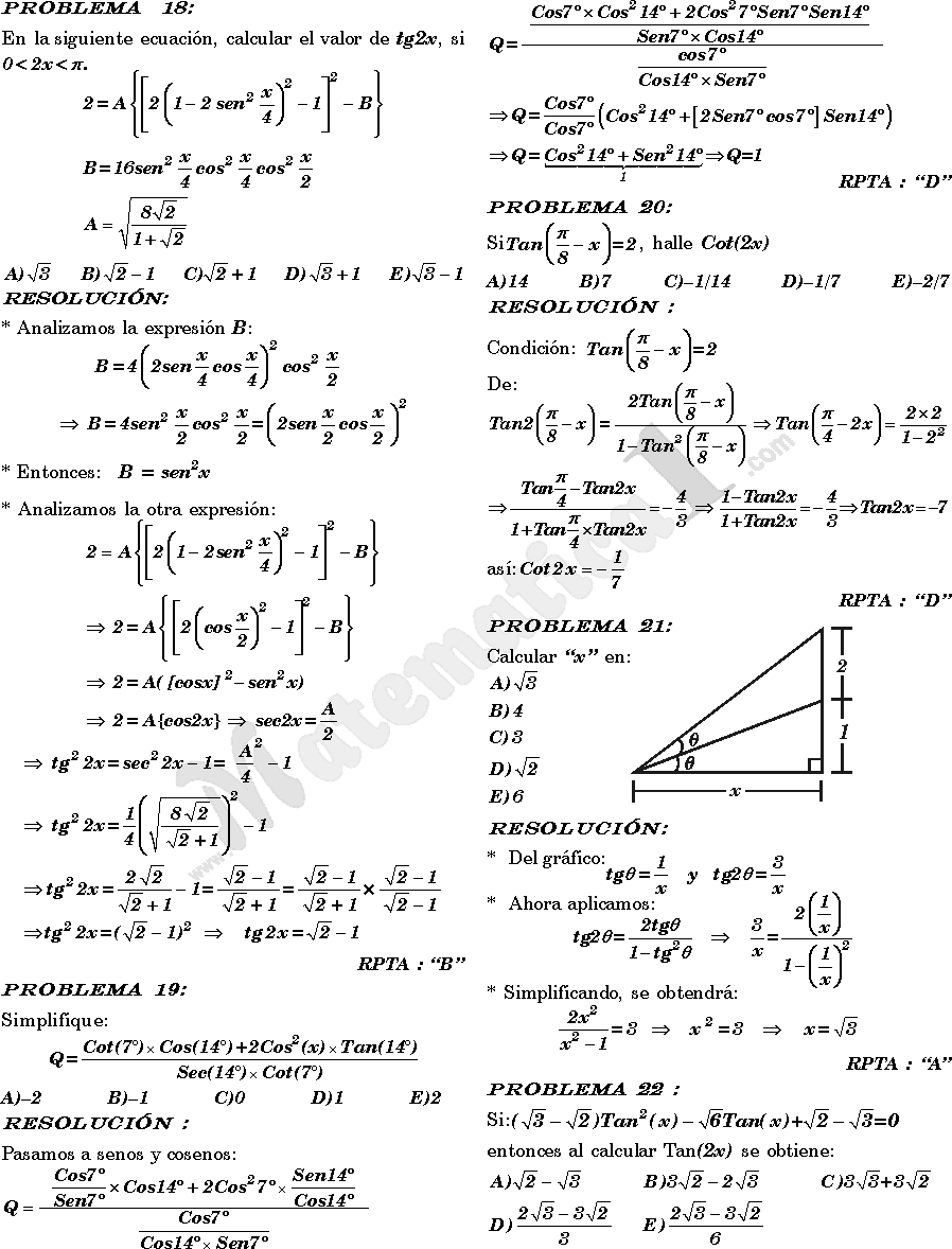 IDENTIDADES DEL ANGULO DOBLE EJERCICIOS RESUELTOS DE TRIGONOMETRIA PDF
