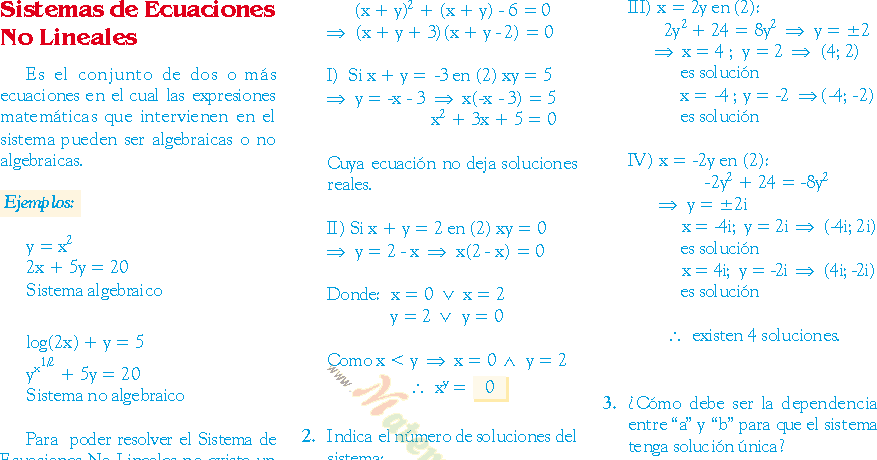 SISTEMAS DE ECUACIONES NO LINEALES EJERCICIOS RESUELTOS Y PARA RESOLVER PDF
