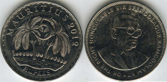 World Coin News - Oldie: Mauritius 5 rupees 2012 - Magnetic type