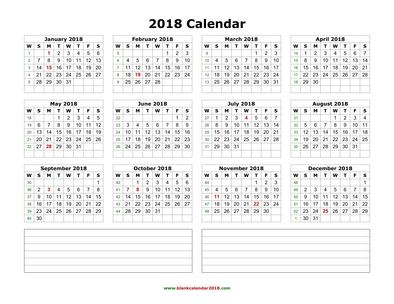 2018 calendar with holidays usa