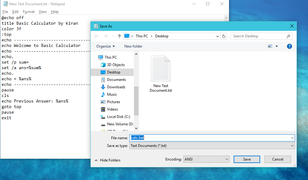 A Basic hand-coded Calculator created using Notepad - Kiran's Blog