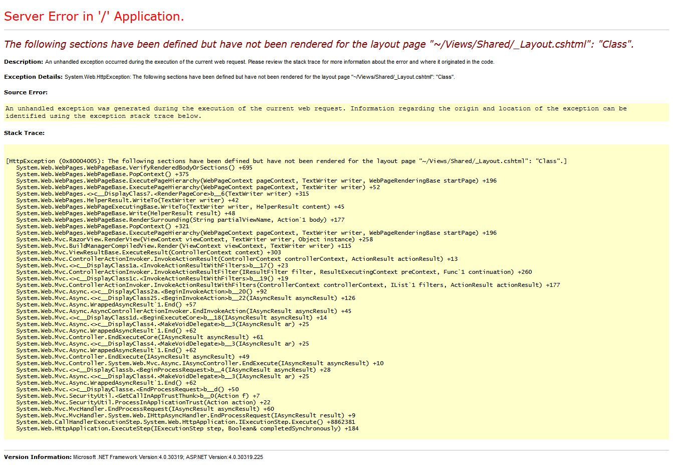 Asp Mvc 4 Solution The Following Sections Have Been Defined But Have Not Been Rendered