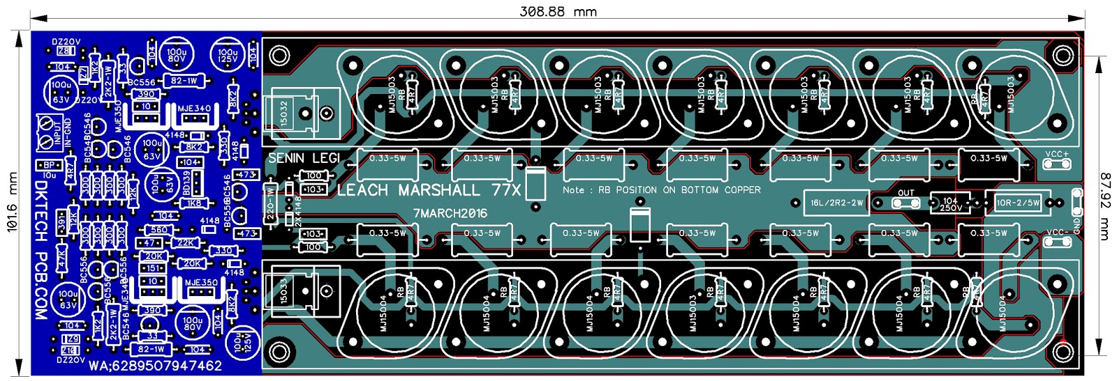DK Tech PCB Audio Power AMPLIFIER: PCB LEACH MARSHALL INDIE