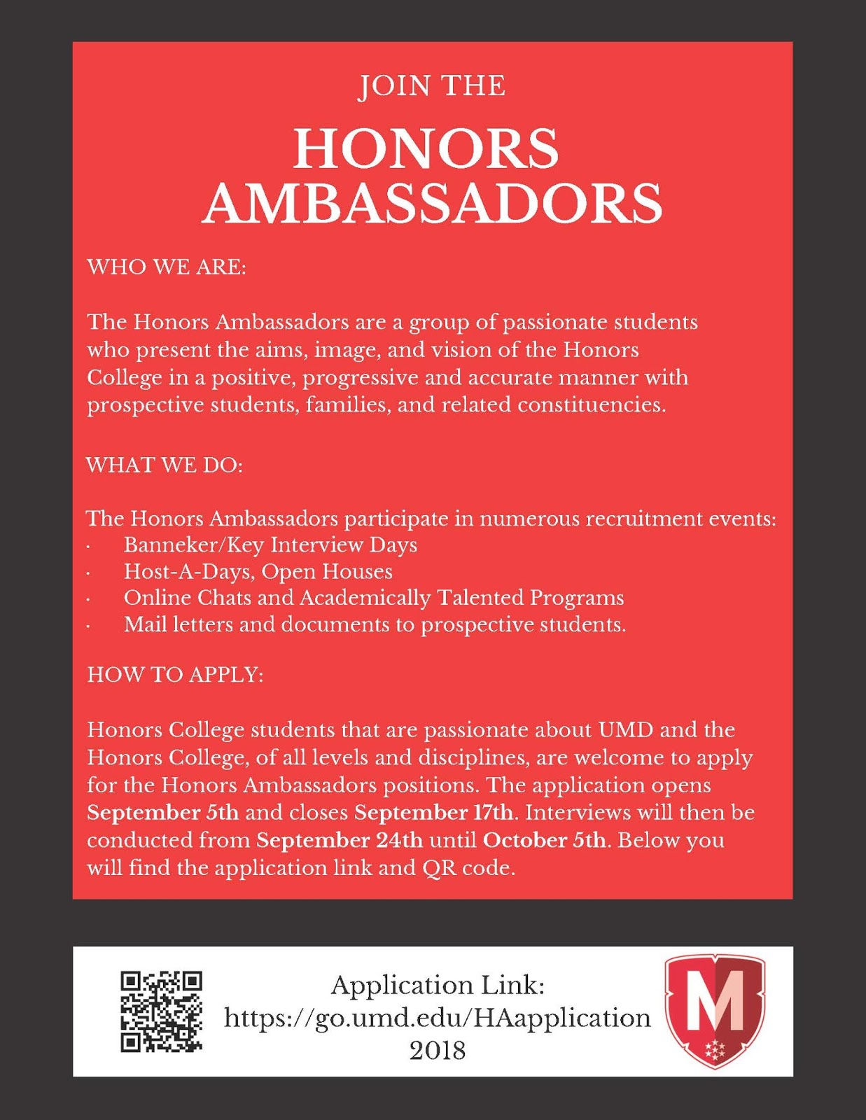 U. of Maryland Honors College: Join the Honors Ambassadors!